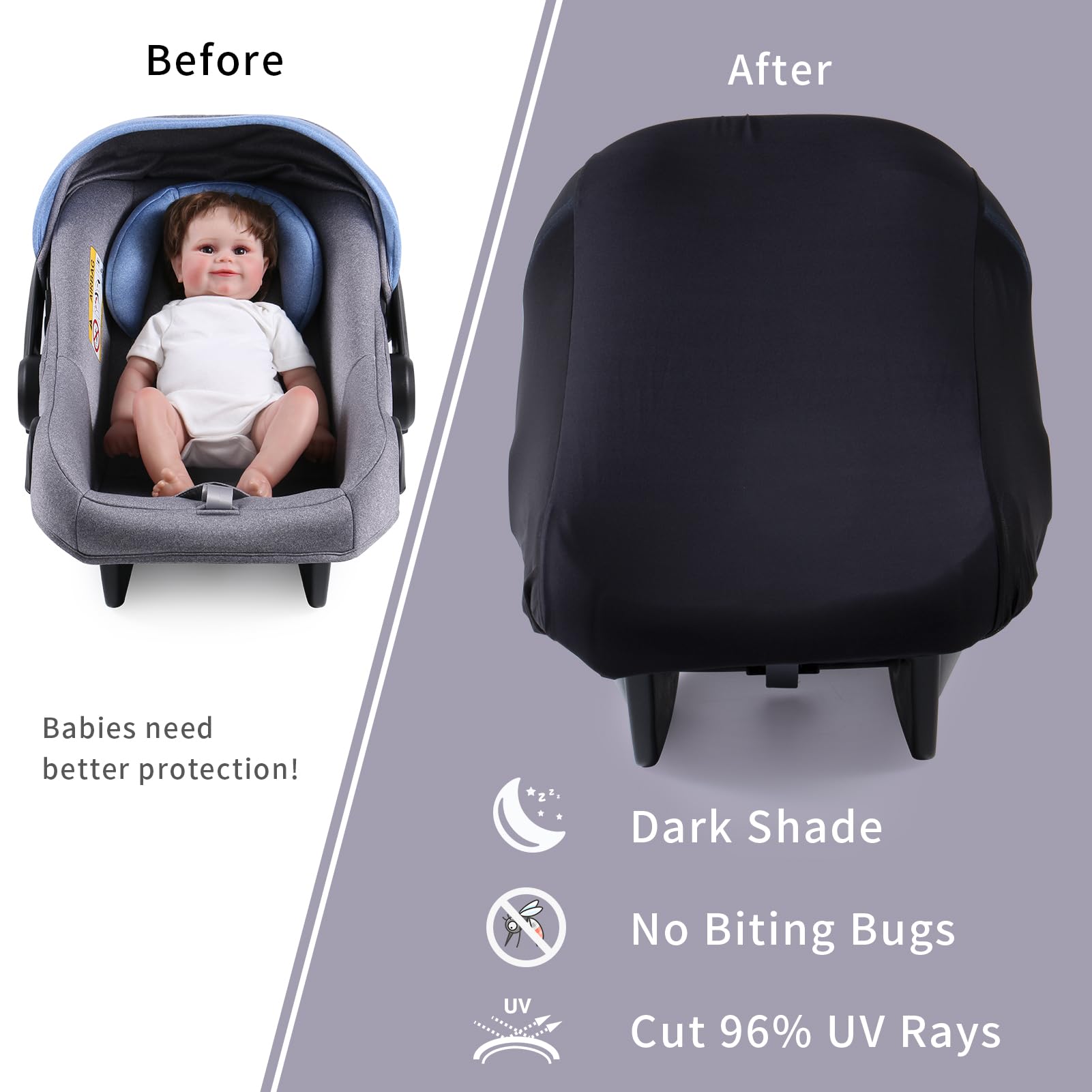 Baby Car Seat Cover Infant Car Seat Sun Cover Baby Car Seat Canopy Cover-Shield Strong Sunlight and Cut 96% UV Rays