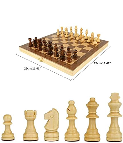 3 in 1 Wooden Chess Set, Folding Board Chess International Checkers Portable Chessboard Game Board Set (29*29cm)