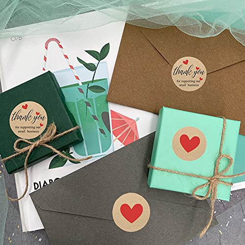 MGHLB 1.5'' Thank You Stickers, 1000PCS Kraft Paper Small Business Love Adhesive Label Rolls for Envelopes, Bags, Boxes, Handicrafts
