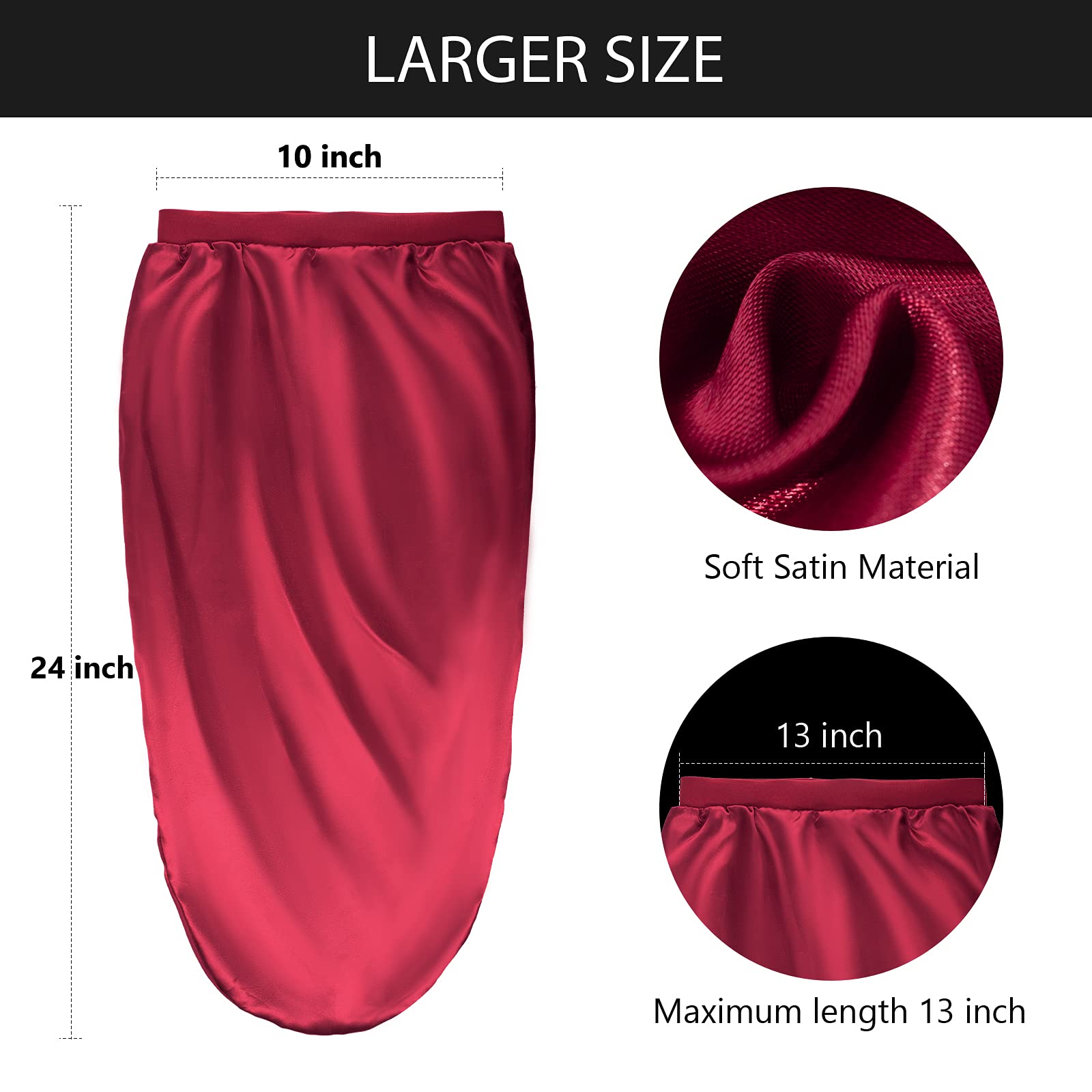 Aquior Large Satin Bonnet Sleep Cap, 2 Pcs Long Silk Bonnet for Braids Bonnets for Black Women No Fading Silk Elastic Well-Sealed Band Hair Cap