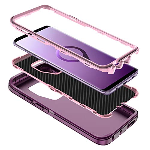 I-HONVA for Galaxy S9 Case Shockproof Dust/Drop Proof 3-Layer Full Body Protection [Without Screen Protector] Rugged Heavy Duty Durable Cover Case for Samsung Galaxy S9, Purple/Pink