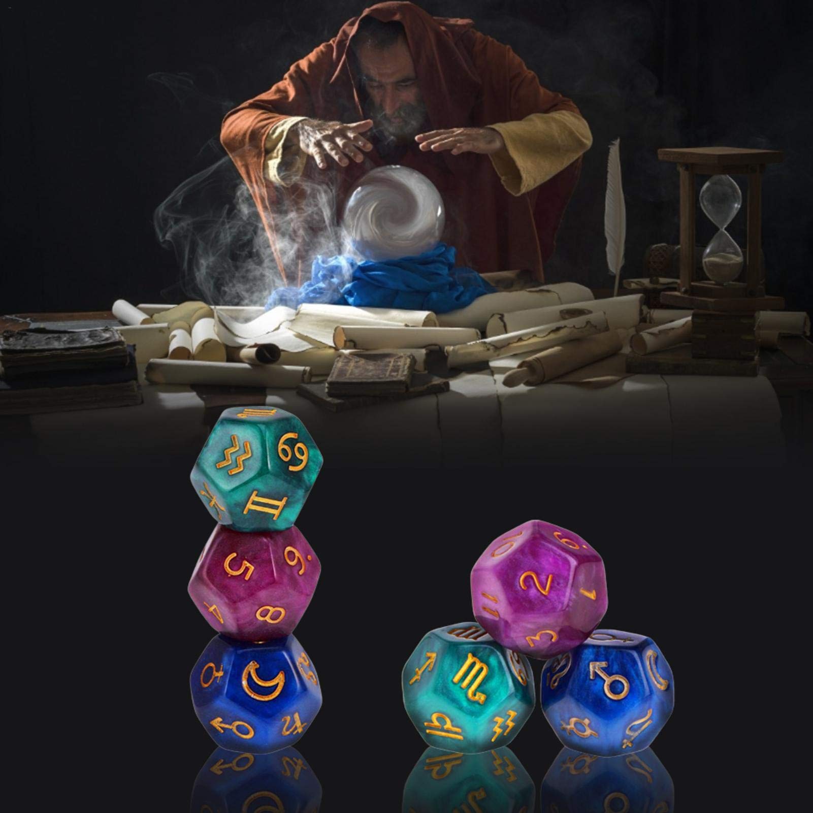3pcs Astrology Dice, 12-Sided Astrology Zodiac Signs Dice, Multi-Sided Acrylic Pearl Astrological Dice, Creative Multi Sided Dice for Constellation Divination Accessory