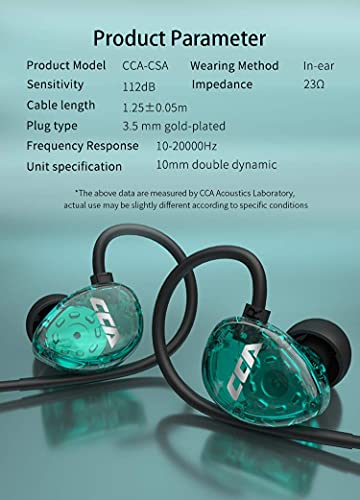 CCA CSA 1DD in Ear Earphone Wired Stereo Sport Earbuds Headphone Clear Sound Lightweight Comfort Wearing Earphone with 3.5mm Jack