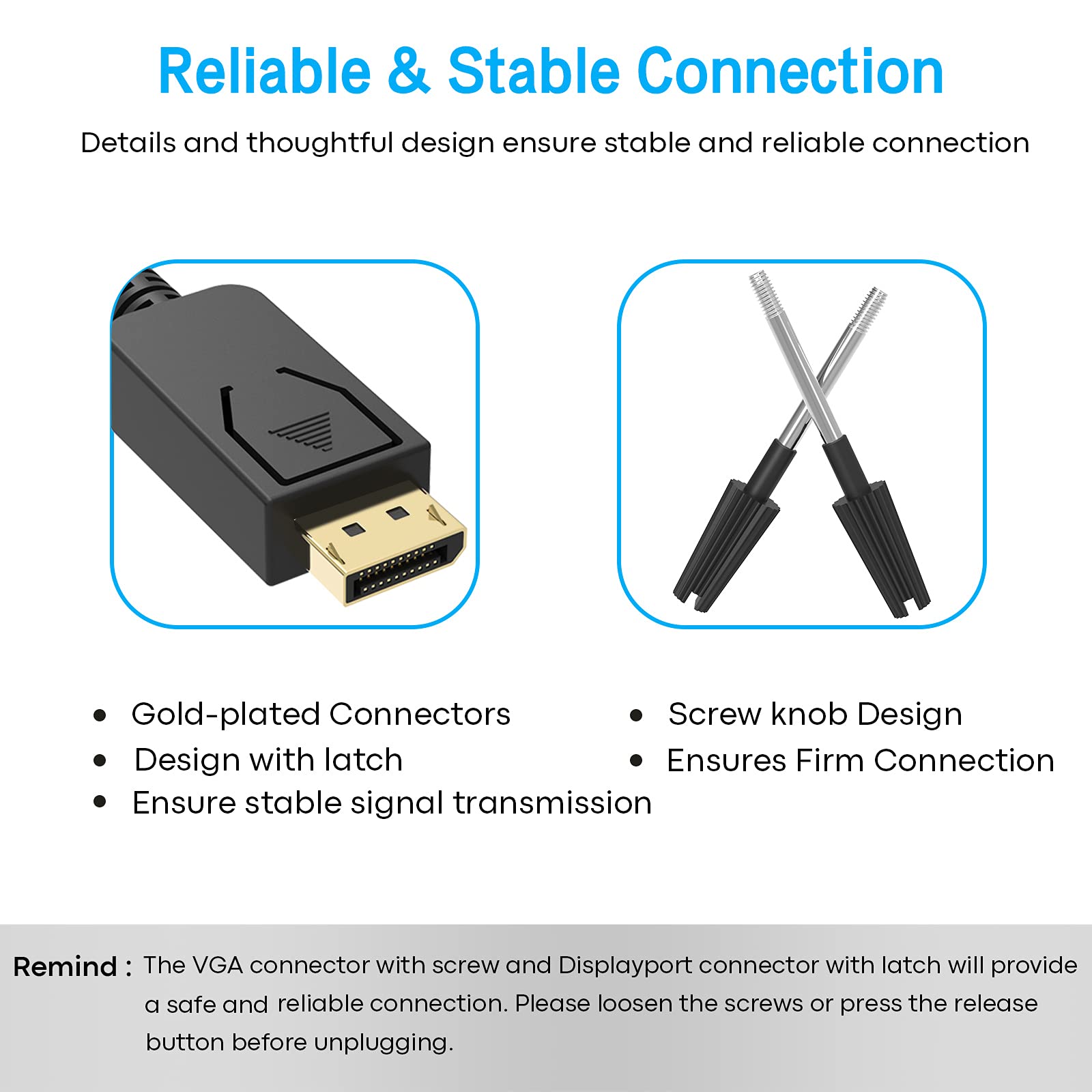 TECHTOBOX VGA to Displayport Cable VGA to DP Male to Male Cable Converter Support 1080P Full HD from PC Laptop Graphics Card to Monitor Display or Projector - 6.6FT