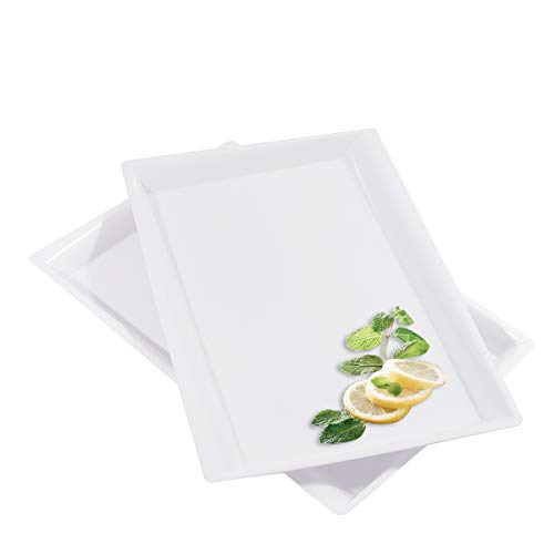 I00000 8 Pack White Plastic Serving Tray, 15" x 10" Rectangle Food Trays, Disposable Serving Platter for Parties, weddings and Party