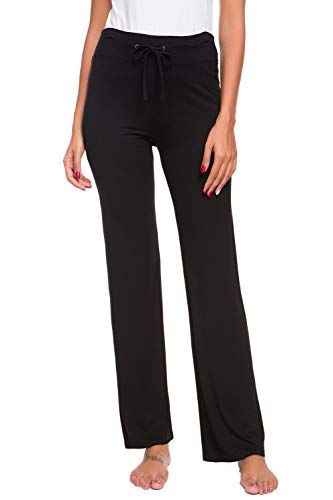 ADANIKI Women's Long Modal Comfy Drawstring Trousers Loose Straight-Leg for Yoga Running Sporting (Black, M)