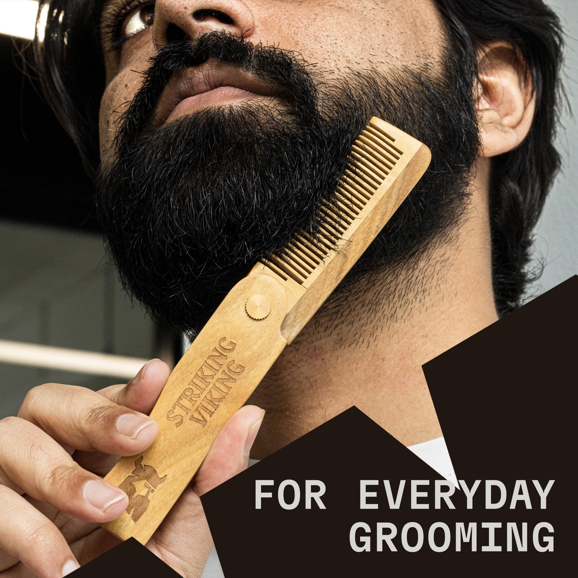 Striking Viking Pack of 2 Beard Balm (Vanilla) & Beard Folding Comb for Men