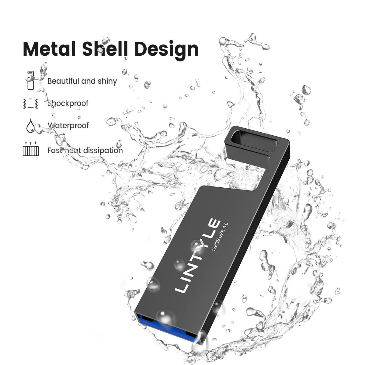 128GB Flash Drive, LINTYLE 128GB USB Drive Ultra High Speed USB 3.0 Thumb Drive Metal Flash Drive 128GB 3.0 for PC Laptop, Black