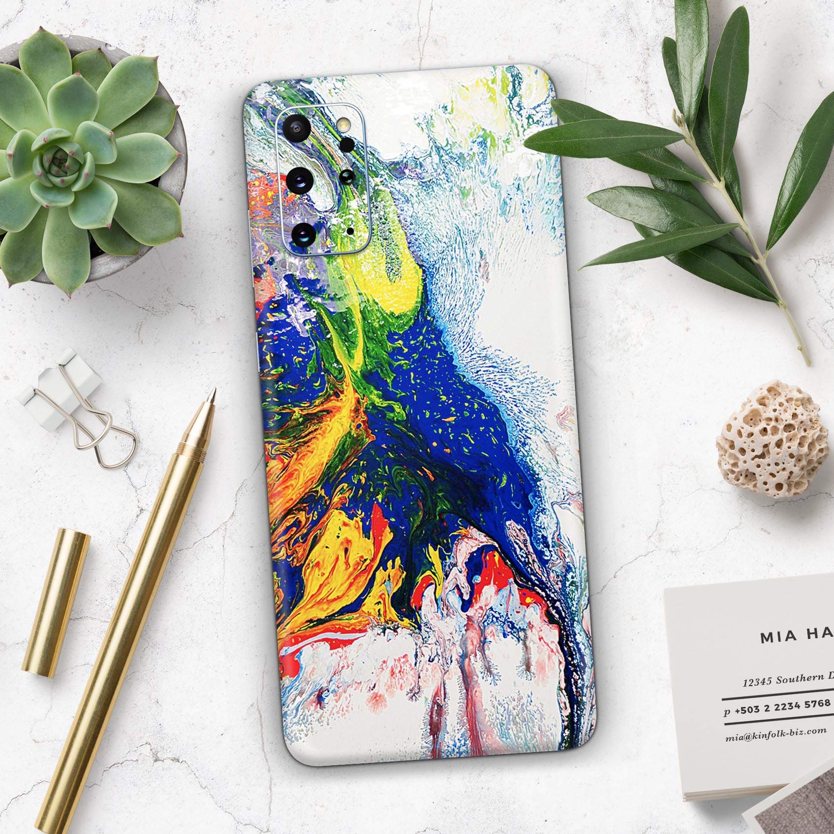 DesignSkinz Bright White and Primary Color Paint Explosion Protective Vinyl Decal Wrap Skin Cover Compatible with The Samsung Galaxy S20 (Screen Trim & Back Glass Skin)