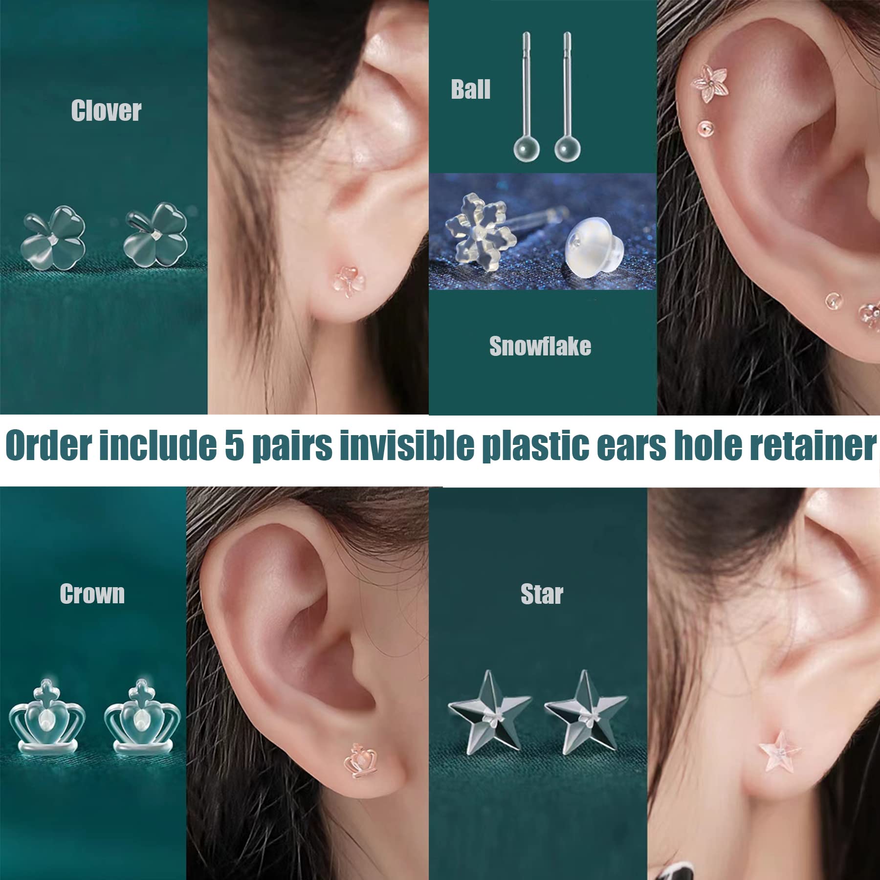100Pcs Anti-Allergy Plastic Hoop &10Pcs Studs Earring Piercing Posts Ears Hole Retainers Hoop Clear Nose Rings Hoop Retainer for Men Women Sports Work (2-in-1 Color)