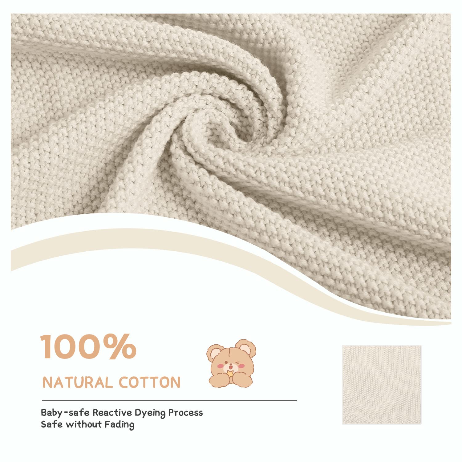 100% Cotton Baby Blanket Knit Lace Soft Warm Toddler Blanket, 30 x 40 Inches,Beige Melange