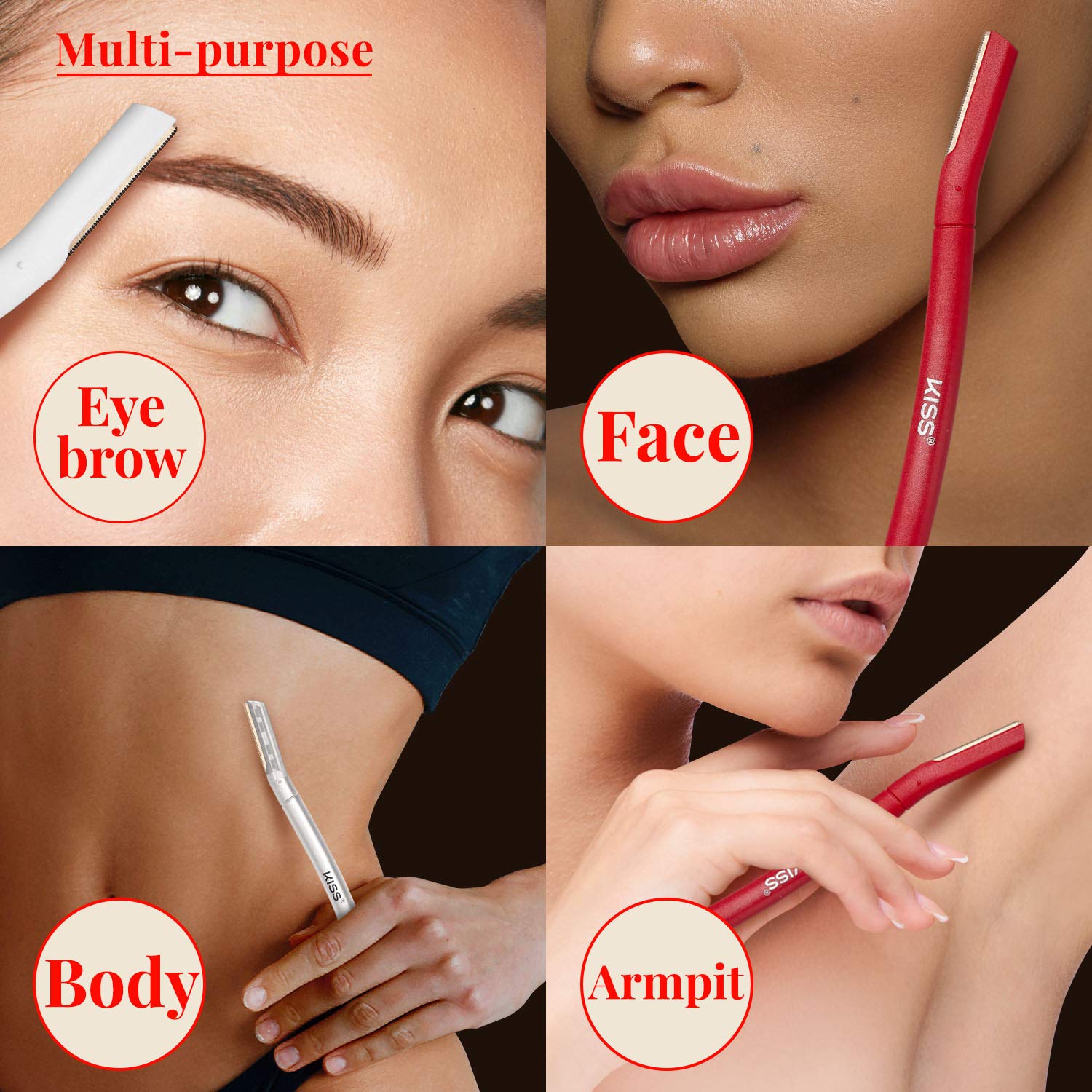 Kiss New York Eyebrow Razor Trimmer Facial Hair Shaper Remover, Multipurpose Exfoliating Dermaplaning Dermaplane Shaving Tools for Men & Women 5 Count