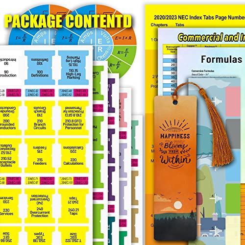 2020/2023 National Electrical CodeĀ (NEC) Self-AdhesiveTabs, Color-Coded and Laminated, NEC Tabs with Ohm's Law Stickers and Wire Chart, (Book not Included)