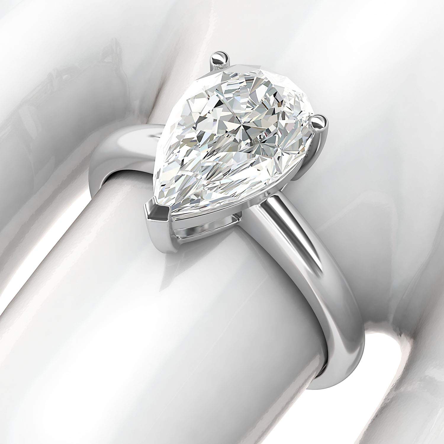 10k White Gold 8x12mm Simulated Pear-shaped Diamond Engagement Ring Domed Band Promise Bridal Ring (9.5)