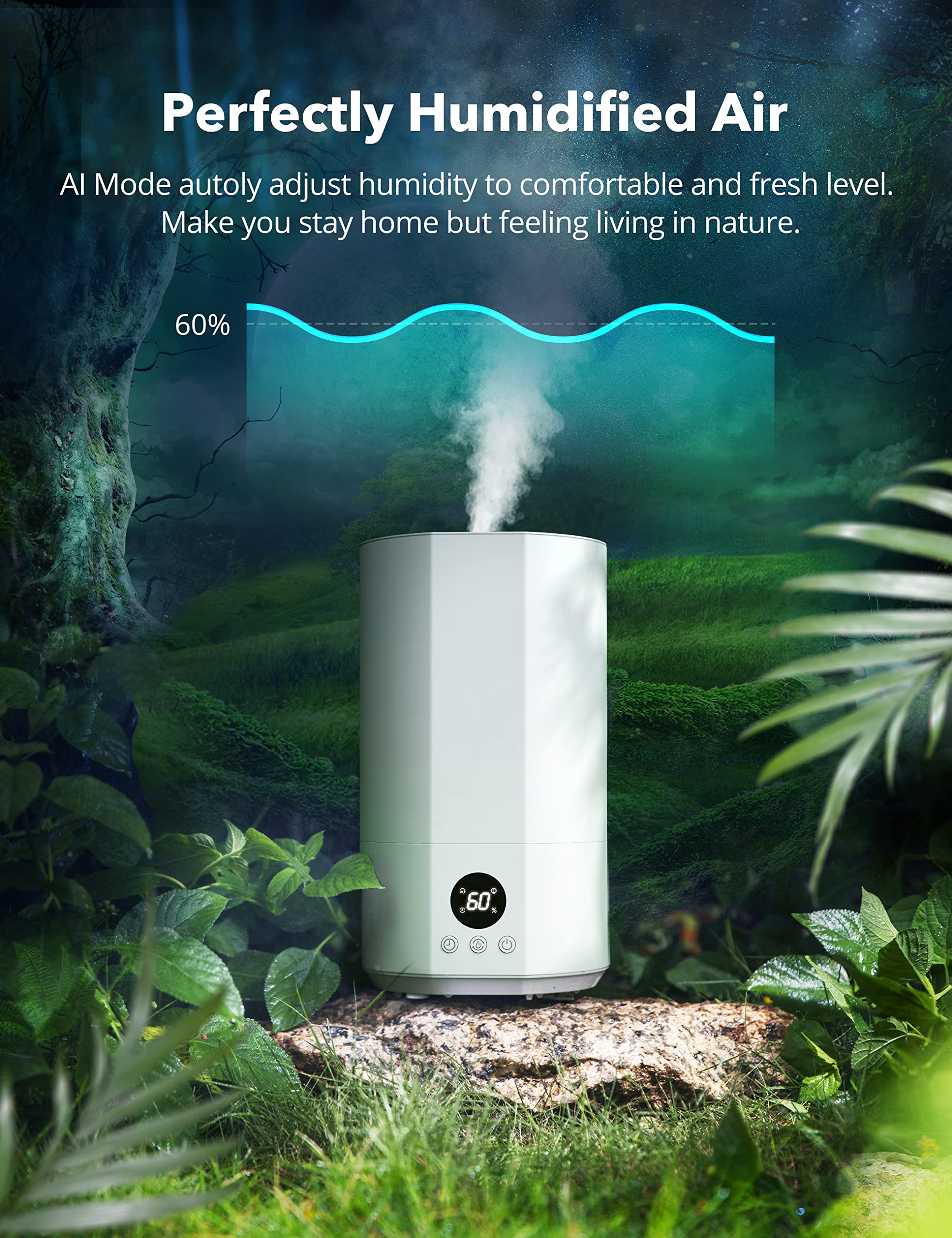 4L Top Fill Humidifiers for Bedroom, 25dB Quiet Ultrasonic Cool Mist Humidifiers with Auto Mode Mist Level, Adjustable 12H Timer for large Living Room Office Desk (White) Christmas