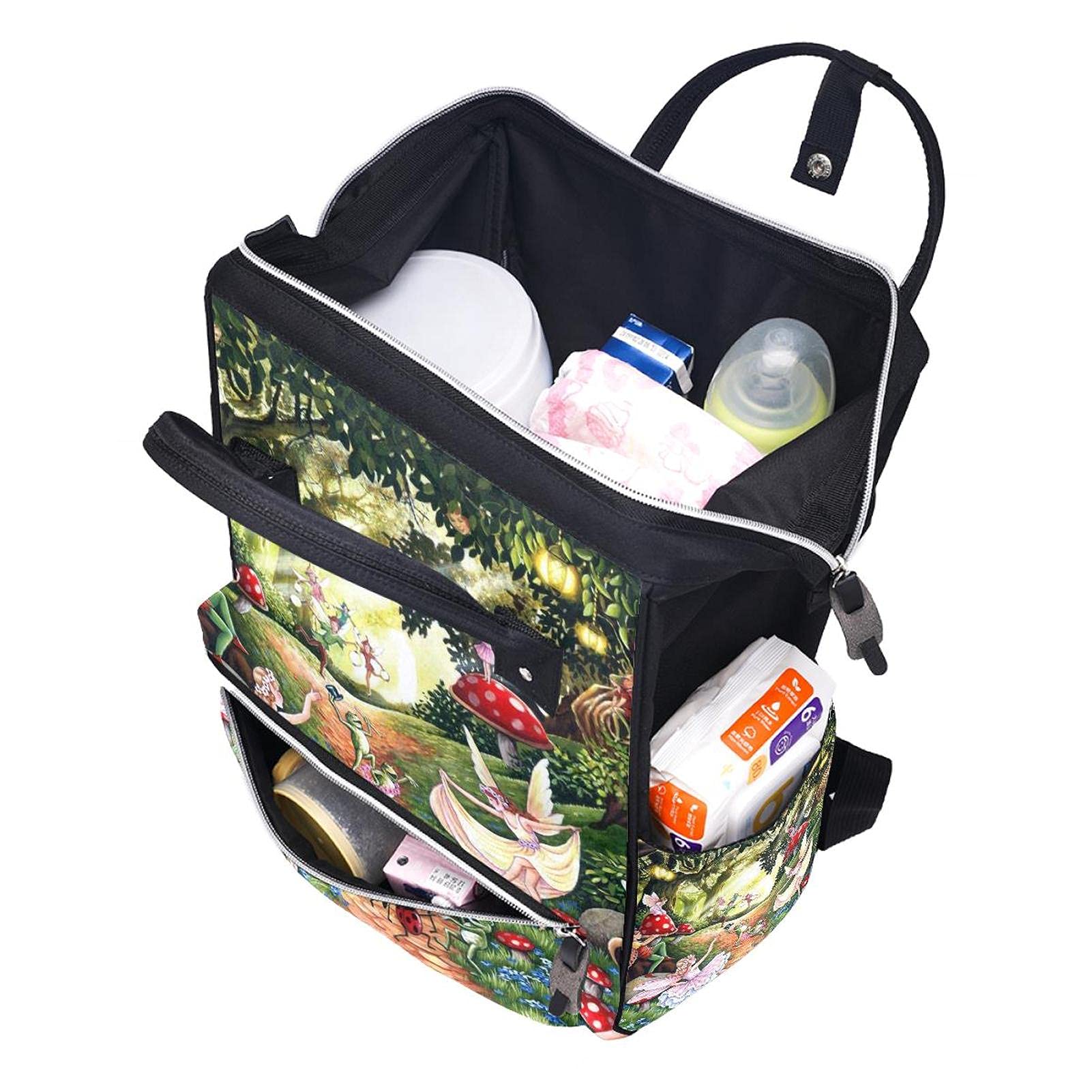 LORVIES Fairies and Mushrooms Diaper Bag Backpack, Large Capacity Muti-Function Travel Backpack