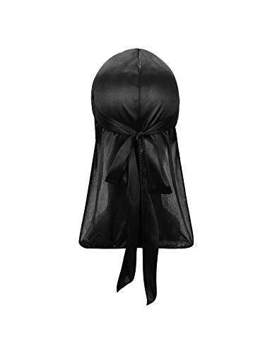 Century Star Kids Silky Satin Durags Head Wrap Silk Durag for Baby Boy Girls Wave Cap Wide Strap Long Tail Turban Beanies Black& Royal Blue