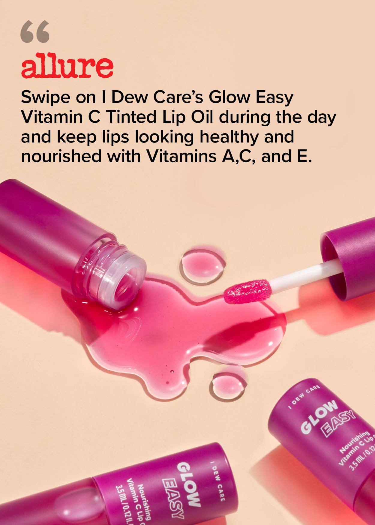 I DEW CARE Lip Gloss - Glow Easy Raspberry | Jojoba Seed Oil, Vitamin C, Pigmented Glossy Stain, Hydrating, Korean Makeup, Pink Color, Glass Skin Look, 0.12 FL Oz