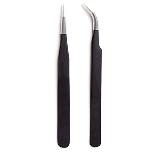 2pcs Tweezers Set Anti-static Stainless Steel for Ingrown Hair Curved Straight Professional Slant Tip &Splinter Tip Remover Tweezer