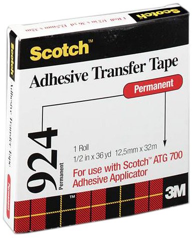 3M Scotch ATG Adhesive Transfer Tape 924 Clear, 0.50 in x 36 yd 2.0 mil (Pack of 12)