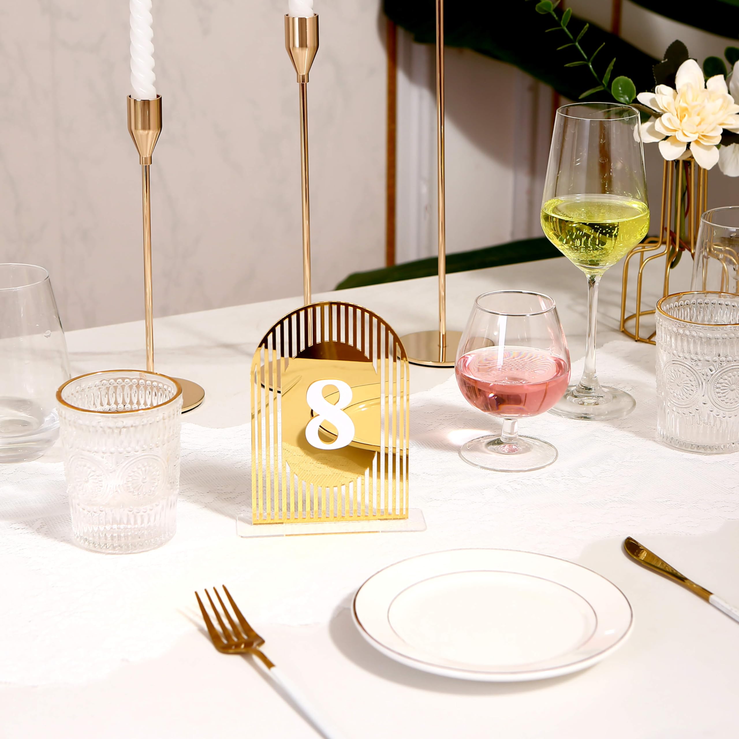 20 pcs Modern Arch Gold Table Numbers for Wedding Reception, Acrylic Signs and Holders ,Perfect for Centerpiece, Reception, Decoration, Party, Anniversary, Event(4x6 Inch)
