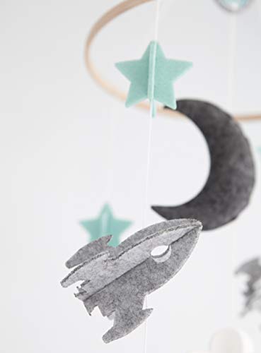Baby Crib Mobile for Boys and Girls - Blue Baby Shower Gift Set Nursery Decor Starry Night Moon Star Cloud Rocket Space Unisex