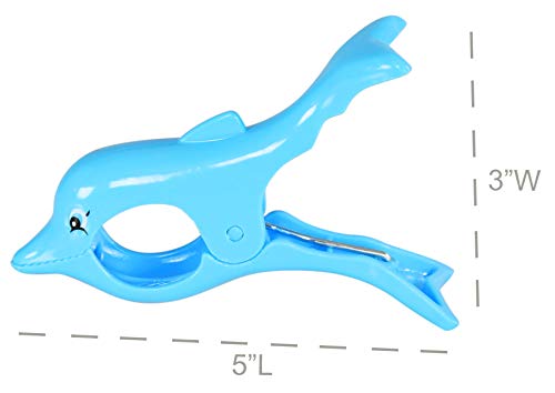 Home-X Dolphin Beach Towel Clips, Pool Accessories, Towel Holder Chair Clips - Set of Two - 5" L x 3" W