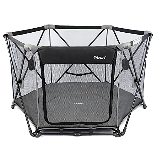 Abon Babies 6 Panel Play Pen Playard for Infants Portable Indoor and Out Door Washable Easy Assemble Play Activity Area with Mat and Carrying Bag for 1-6 Age 53" Wx 30" H(Grey