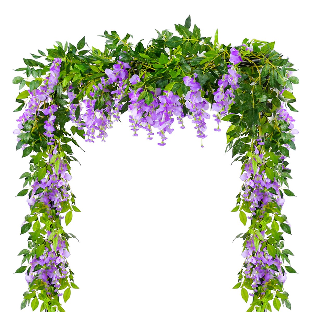 4Pcs 6.6Feet/Piece Artificial Flowers Silk Wisteria Garland Artificial Wisteria Vine Rattan Silk Hanging Flower for Home Garden Outdoor Ceremony Wedding Arch Floral Decor (Purple, 4Pcs 6.6Ft/Piece)