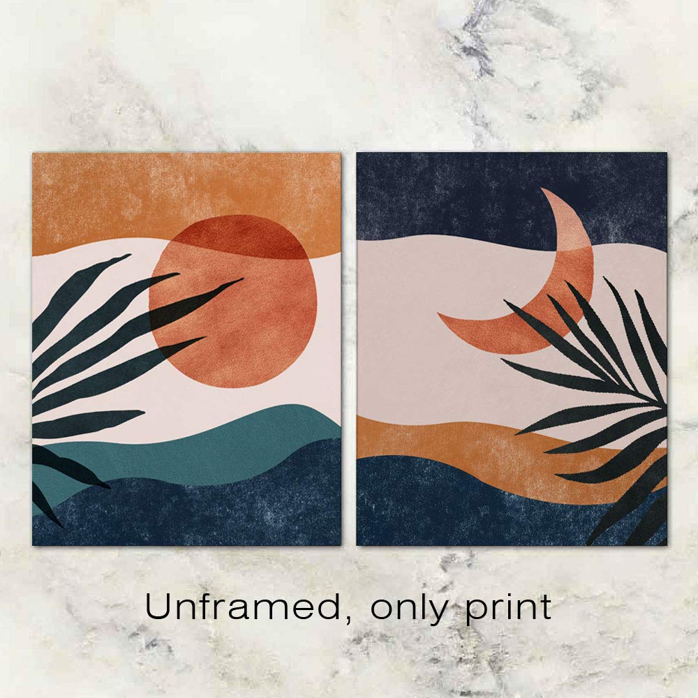 Abstract Wall Art for Living Room Boho Print Set Terracotta Wall Art Abstract Palm Leaf Art, SET of 2, 8x10 Inch Unframed