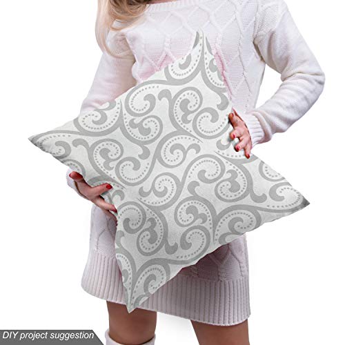 Ambesonne Damask Grey Fabric by The Yard, Simple Pattern with Curls and Dots in Neutral Design Print, Decorative Fabric for Upholstery and Home Accents, 5 Yards, White Grey