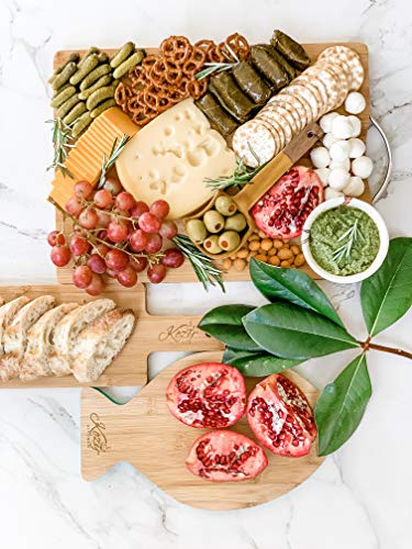 Bamboo cutting board for food prep, meat, vegetables, fruits, crackers, nuts and cheese| 100% organic | long handle board| reversible design (100% Bamboo- Style: SQ1)
