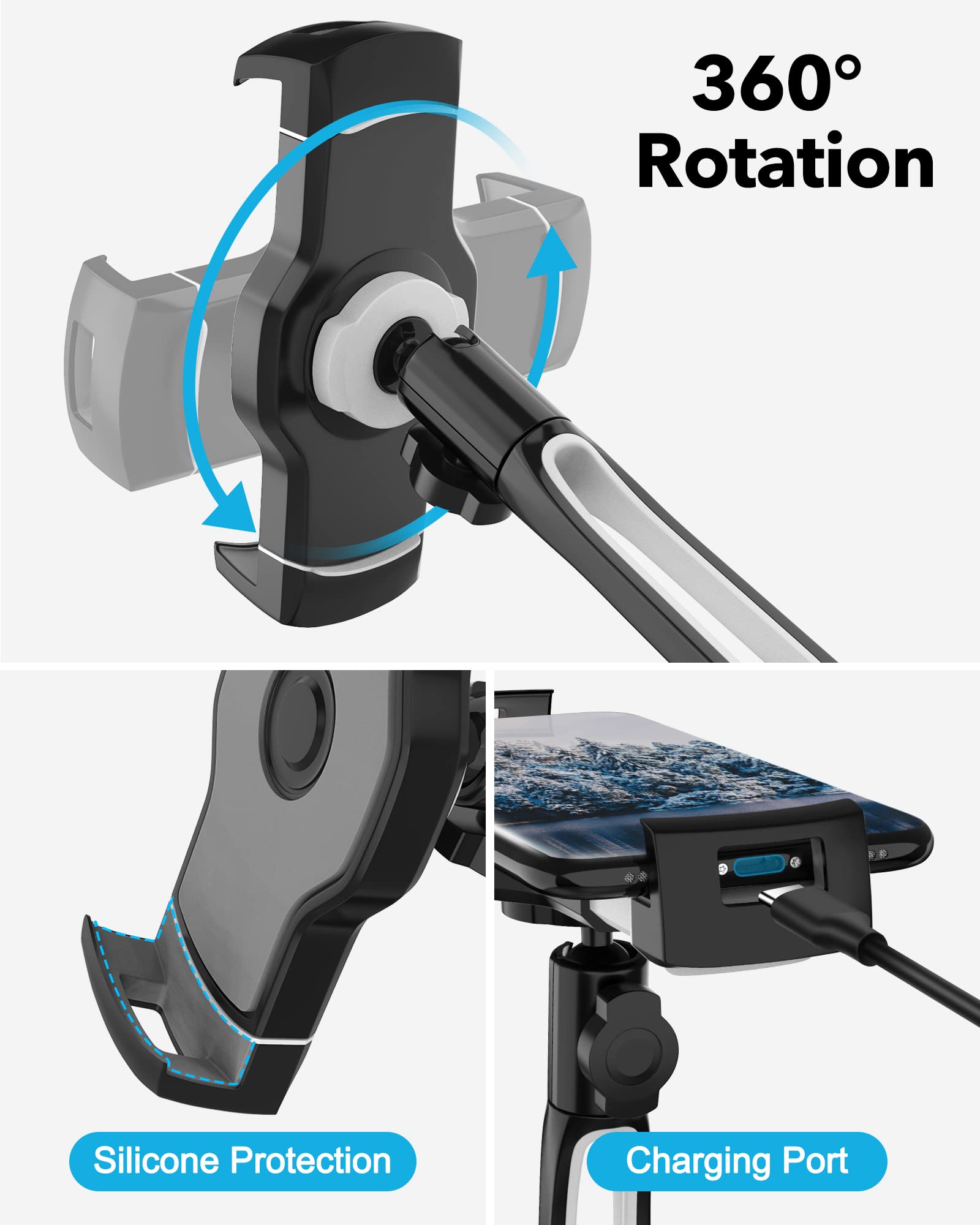 AboveTEK Tablet Stand, Multi-Angle Adjustable iPad Stand Holder, 360° Swivel iPad Stand Aluminum Desk Mount Fits 4”-11"(Diagonal) iPad/Mini/Air/Pro for Business Kiosk Office – Black