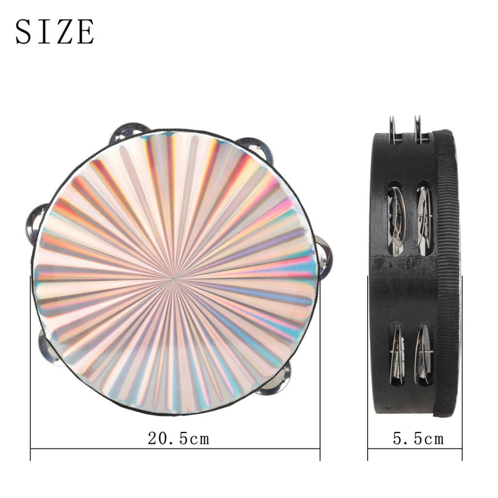 3 Pack Tambourine 8" Percussion Hand Drum Musical Educational Dance Props 3pcs Silver 8inch