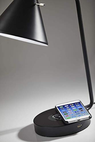 Adesso 4507-01 Maxine Desk Lamp Wireless Charging, 7W LED, 5W QI, USB Port, Indoor Lighting Lamps