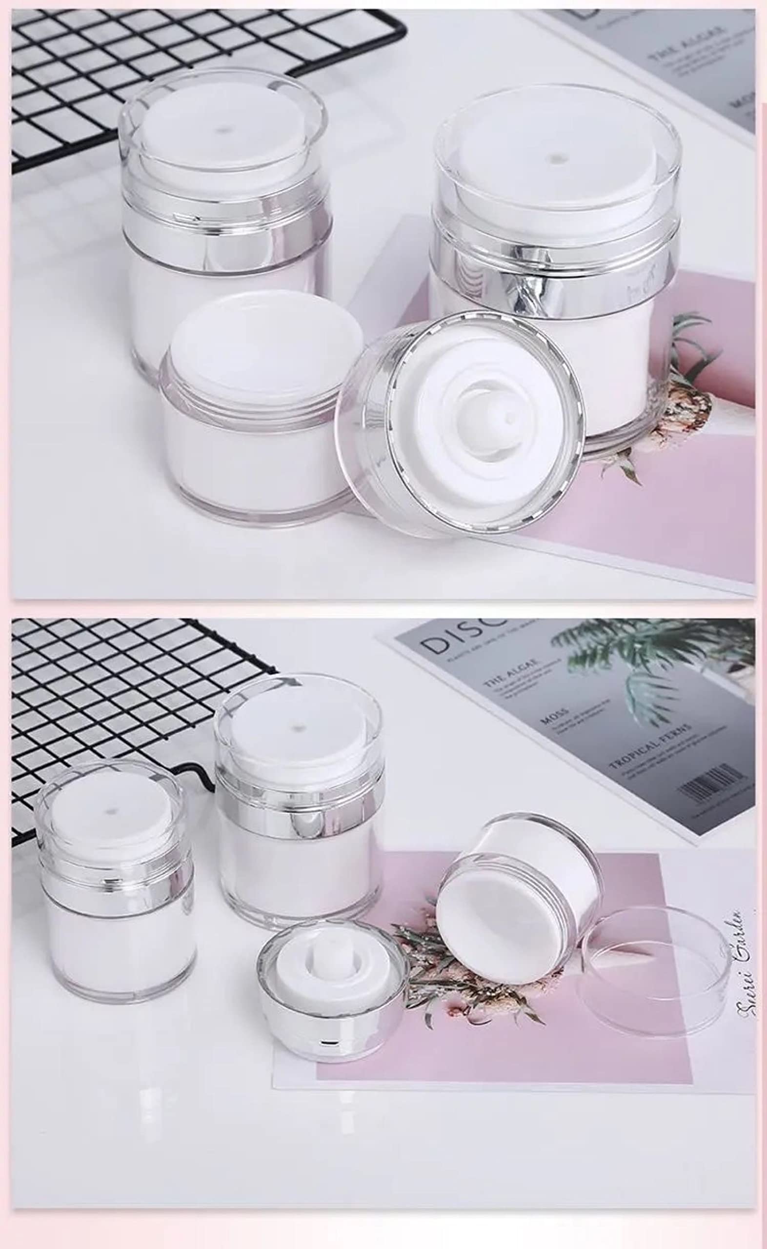 2 X 30ml Airless Pump Vacuum Bottles, Cosmetic Containers, Portable Travel Cream and Lotion Containers for Make-up, Essence, Moisturiser, Eye Cream (with Spoon)