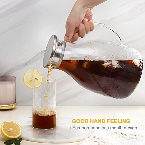 85 Ounces Glass Pitcher with Filter Lid/Water Carafe for Homemade Juice & Iced Tea,Stovetop SafeĀ Beverage Jug