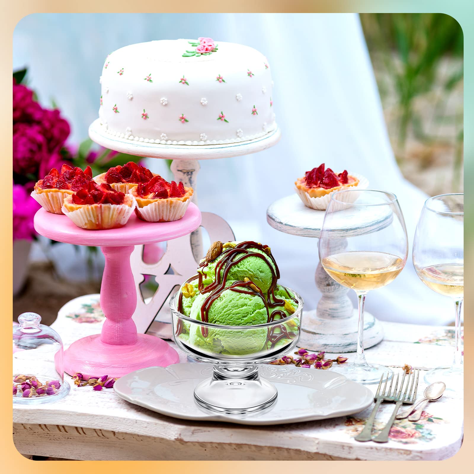 12 Pcs Glass Ice Cream Bowls Set 9 oz Mini Dessert Bowls Small Clear Ice Cream Cups Parfait Sundae Trifle Bowl Footed Glass Dessert Cups Serving Dishes for Nuts Fruit Pudding Snack Cereal Party Favors