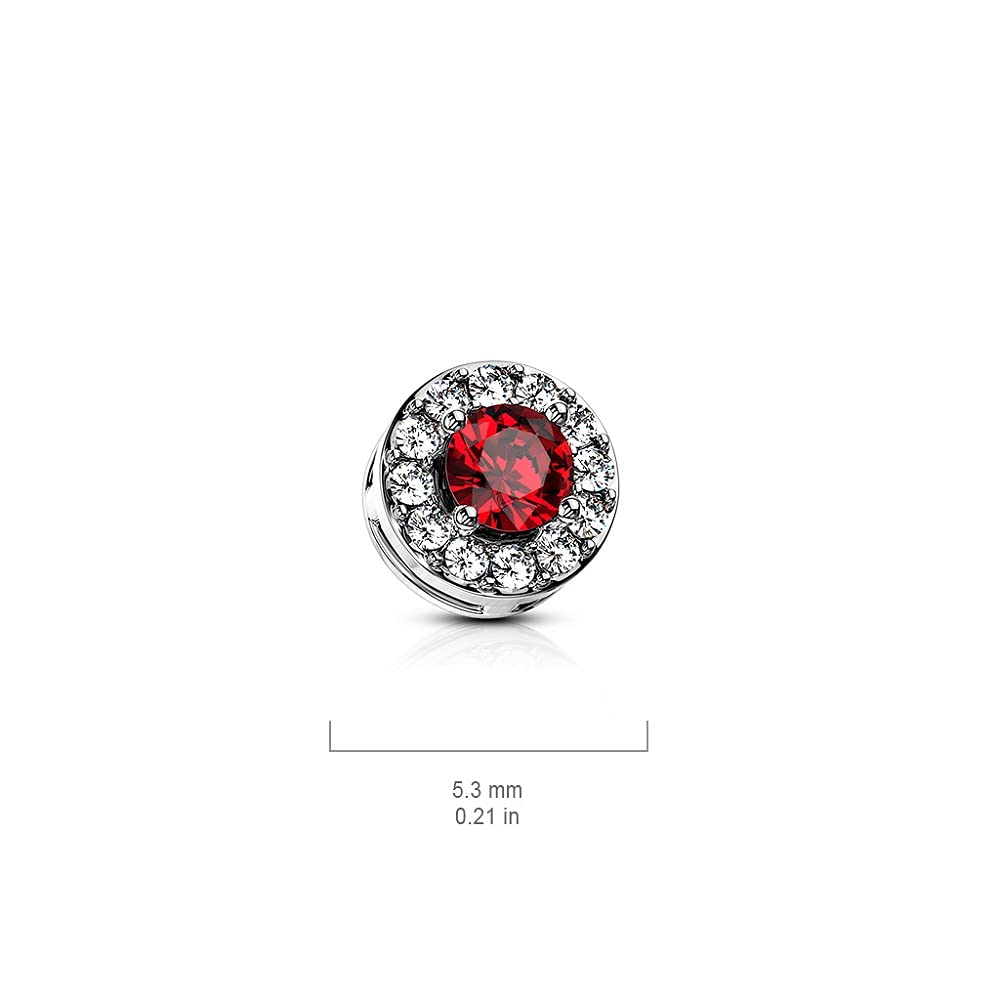 14GA Stainless Steel Internally Threaded Double Tiered Round CZ Crystal Center Dermal Anchor Top (Aqua)