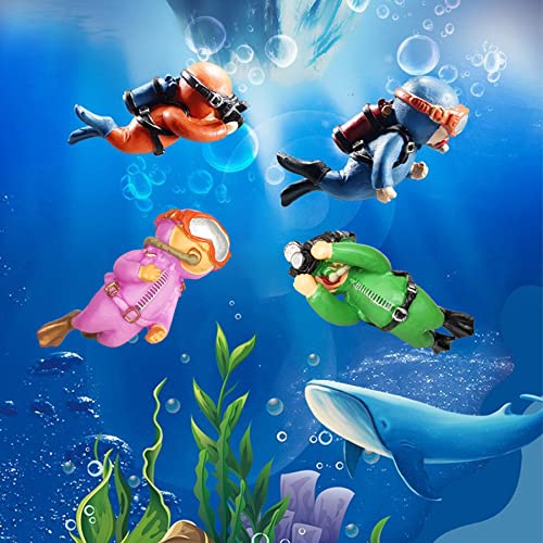 4 Pack Floating Fish Tank Decorations,Cute Little Diver Aquarium Decoration Cartoon Fish Playmate with Floating Device Fish Tank Accessories