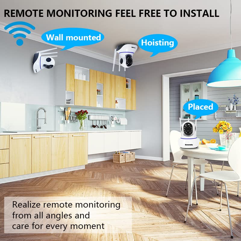 Bawofu IP Security Camera with 2 Way Audio 1080P Home Wireless Indoor, Support 2X Magnification & Free Motion Alerts Night Vision for Pet/Nanny Compatible SD Card up to 128G