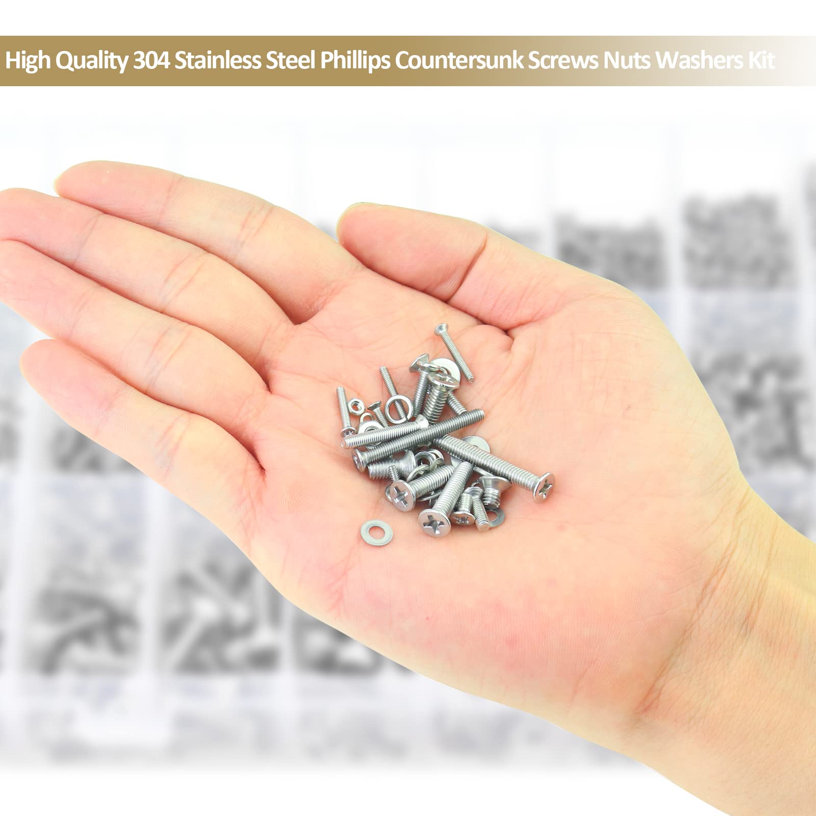 1504 Pieces Phillips Countersunk Head Machine Screws Nuts Washers Kit, Kindroufly M2 M3 M4 Screw Assortment Kit, Machine Screws, 304 Stainless Steel