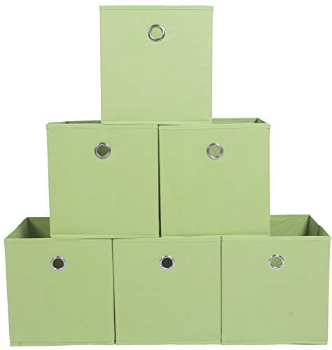 Amborido Storage Cubes Foldable Drawers Office Toys Room Organizer Cubby Clothes Fabric Kids Bins 6 Pack (Green)