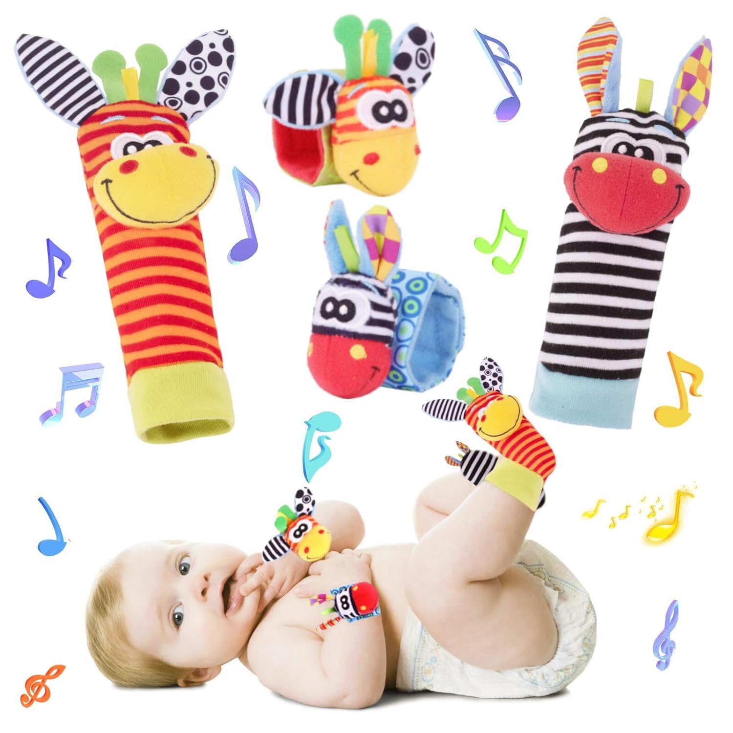 4pcs Sozzy Baby Infant Soft Toy Wrist Rattles Foots Finders Developmental