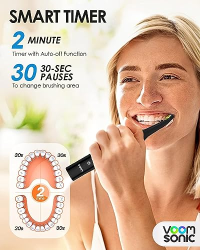 Voom Sonic Pro 7 Series Rechargeable Electronic Toothbrush, Advanced Oral Care Technology, 2-Minute Timer w/Quadrant Pacing, 5 Adjustable Speeds, Magnetic Levitation, 100% Waterproof, Black (VM-20946)