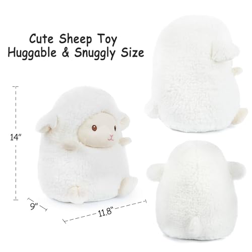 WEIGEDU 14 inches Adorable White Sheep Stuffed Animal - Soft Lamb Plush Toy Pillow with Embroidered Eyes, Fluffy Cushion for Kids, Babies, Birthday, Easter, and Bedtime Gifts