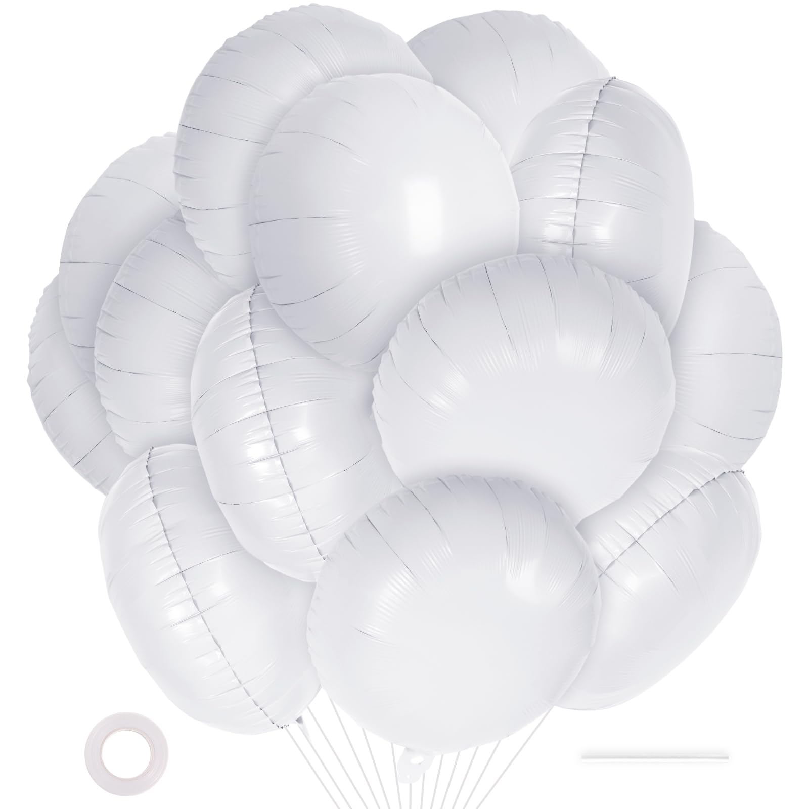 20 Pcs Round Shaped Balloons,18 Inch Round Foil Balloon,Giant Round Mylar Balloon Helium Balloons for Birthday Party Baby Shower Wedding Decorations (White)