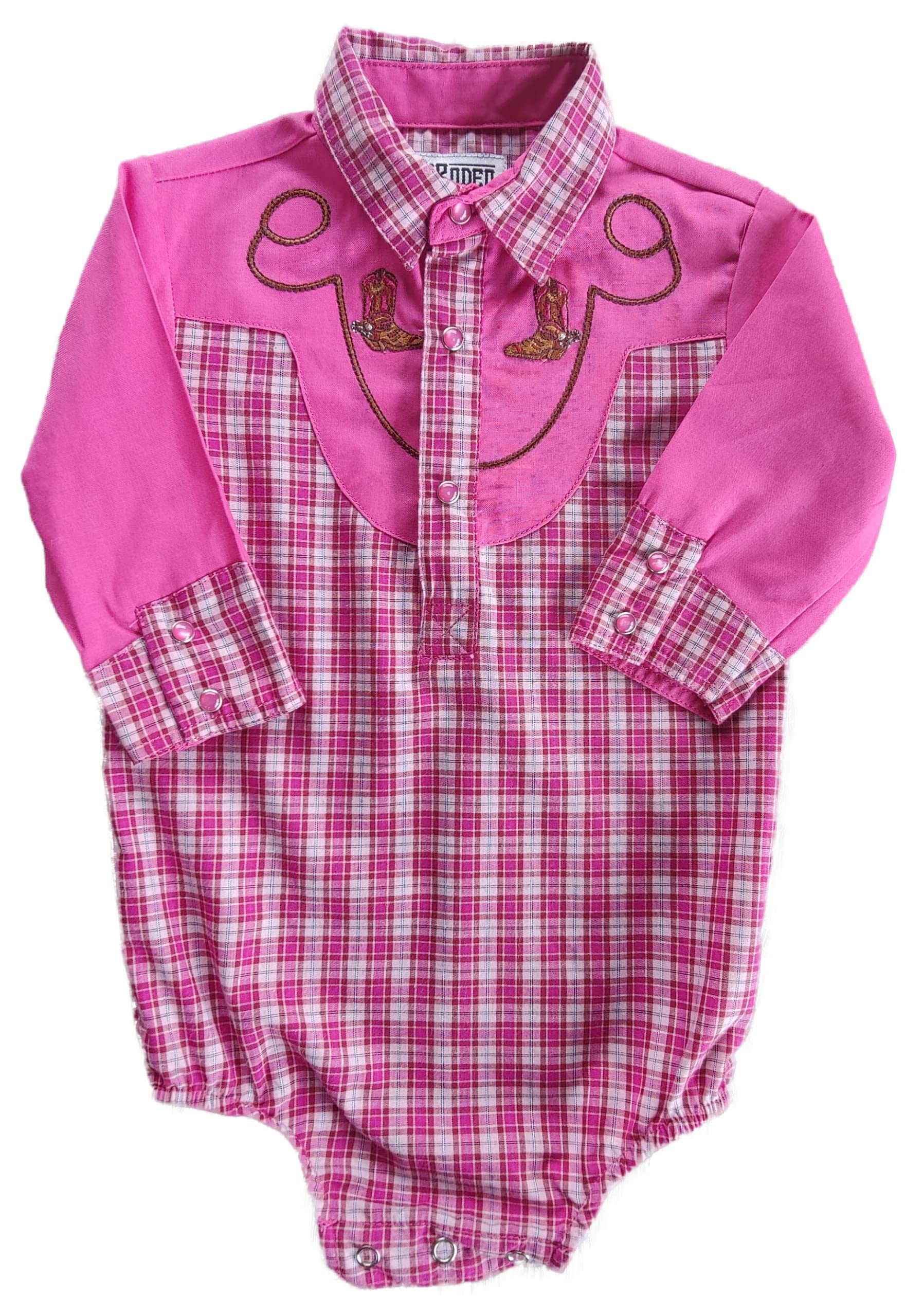 4Rodeo Baby Toddler Western Pink Plaid Cowboy Bodysuit Shirt (9-12 Months)