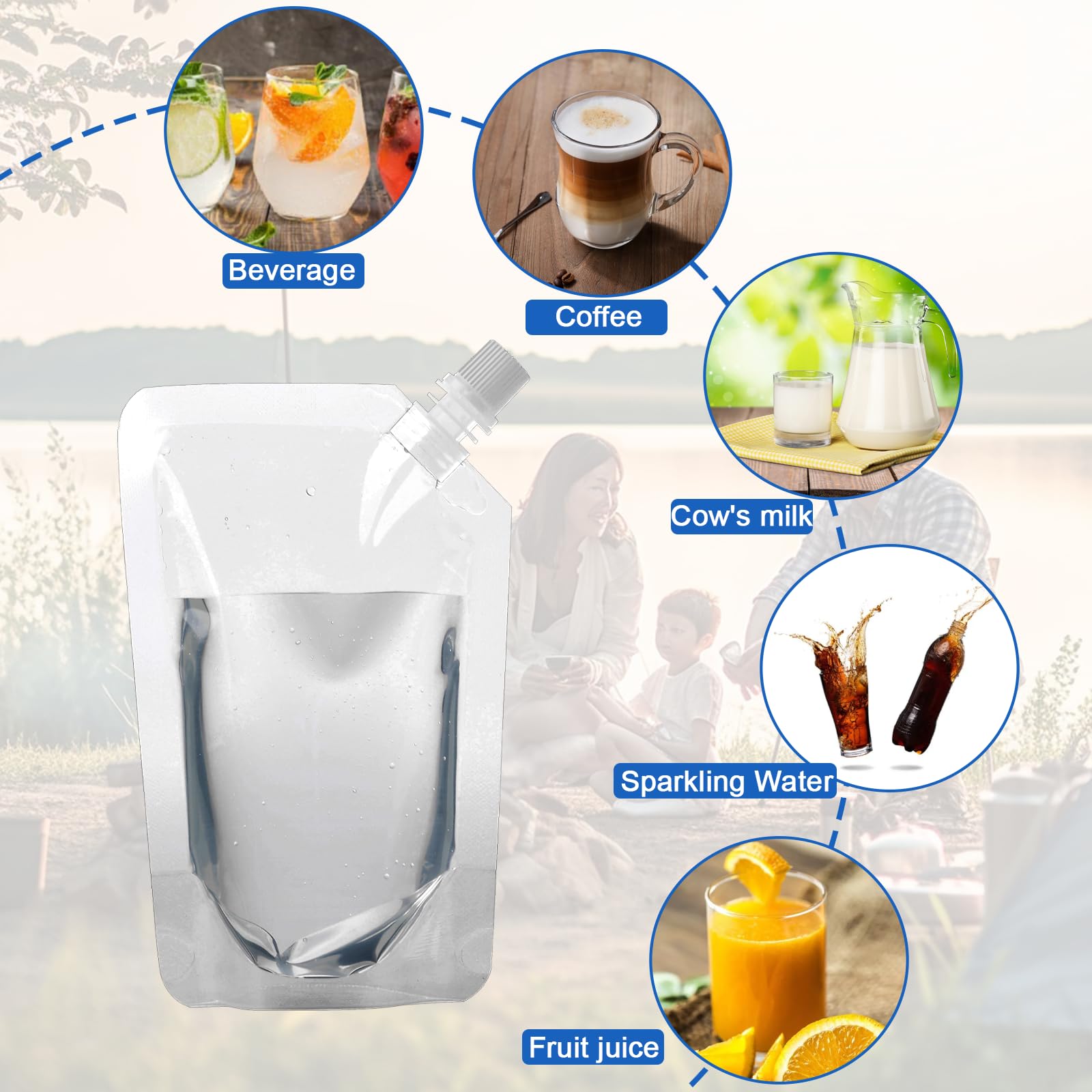 100 Pcs Plastic Flasks Reusable Concealable and Reusable Drink Pouches Cruise Sneak Flask for Travel Rum Runner Juice Travel Plastic Drink Bags(8 oz)