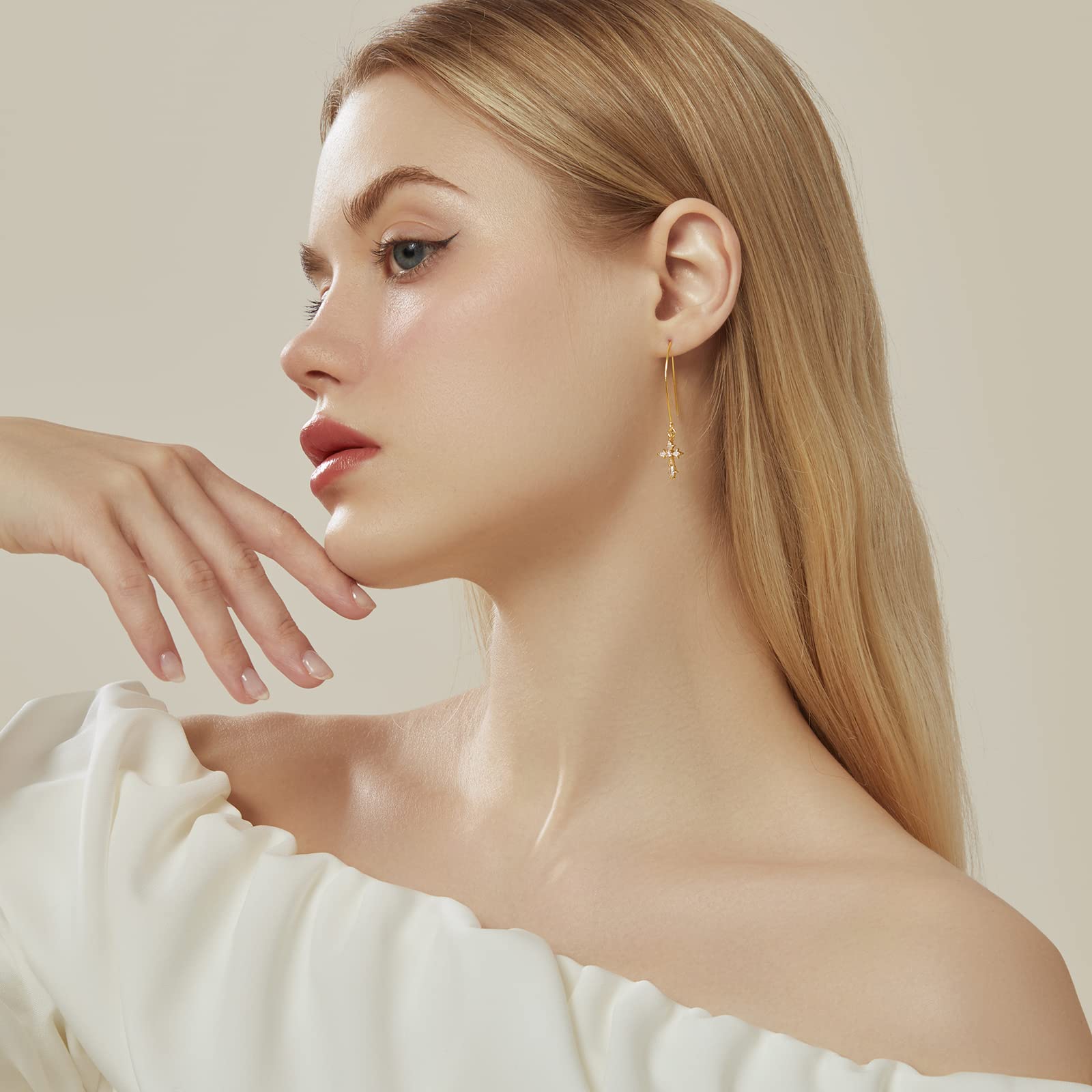 14K Gold Baroque Cultured Pearl Drop Threader Earrings for Women
